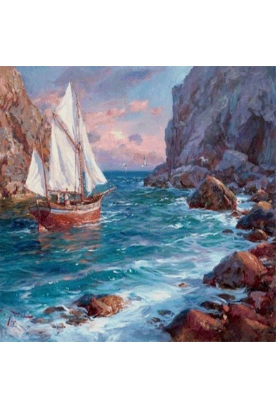 Fupe Shop Yelkenli Kıyıda Sayılarla Boyama Seti Kasnaklı