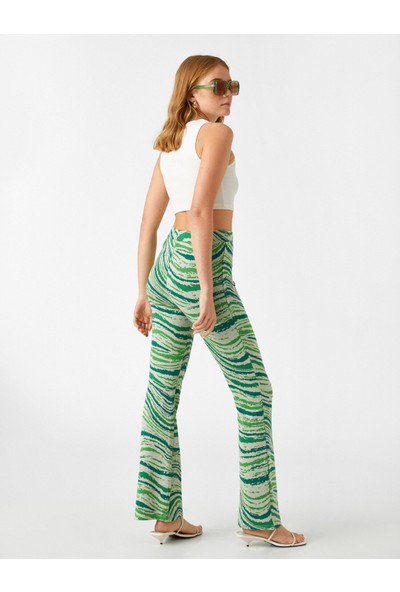 Koton Yüksek Bel Ispanyol Paça Desenli Pantolon