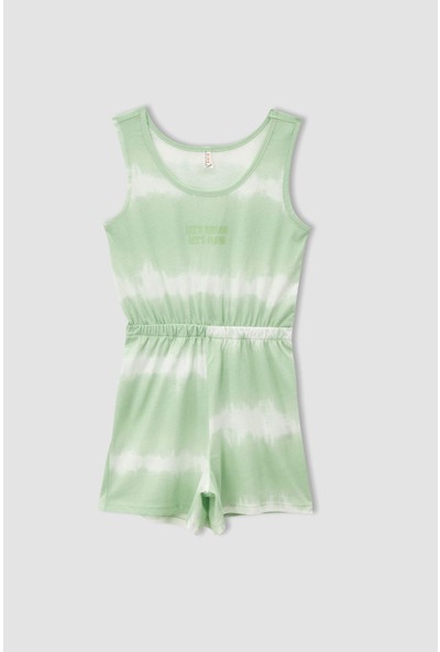 DeFacto Kız Çocuk Batik Desenli Askılı Kısa Tulum V6605A621HS