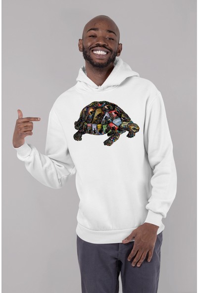Unisex Renkli Kaplumbağa Temalı Baskılı Tasarım Hoodie