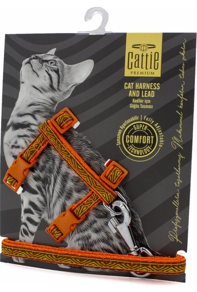 Cattie Premium Desenli Dokumadan El Yapımı Kedi Göğüs Takımı 40 cm Turuncu