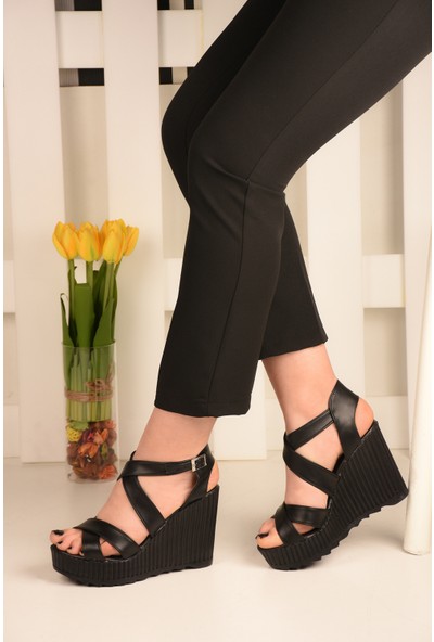 Kadın Çapraz Bilek Bağlamalı Dolgu Topuk Ayakkabı WSB0024