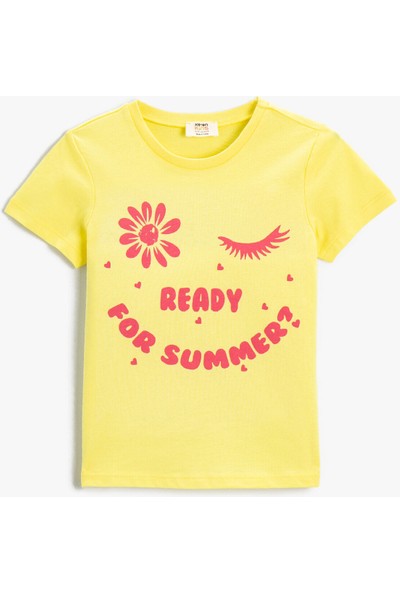 Koton Kız Çocuk Yaz Temalı Baskılı Kısa Kollu Tişört Pamuklu