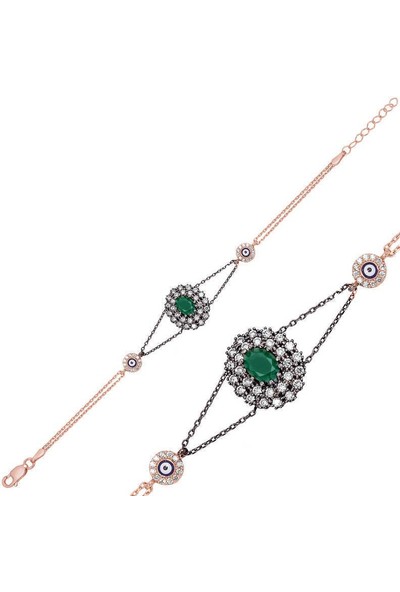 Gumush Gümüş Mat Yeşil Taşlı Otantik Bayan Bileklik