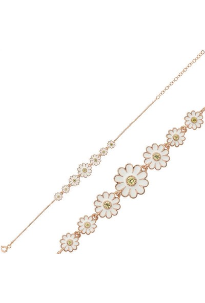 Gumush Gümüş Sıralı Papatya Bayan Bileklik