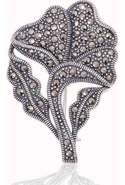 Gümüş Markazit Taşlı Yaprak Broş