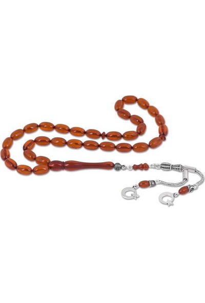 Gumush Gümüş Püsküllü Toz Kehribar Tesbih