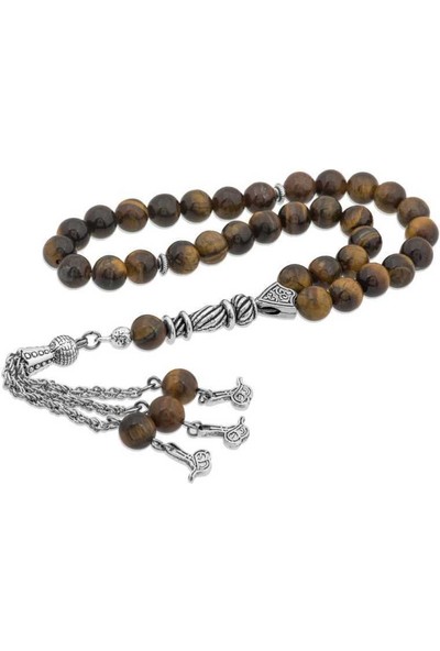 Doğaltaş Metal Püsküllü Kaplan Gözü Taşlı Tesbih