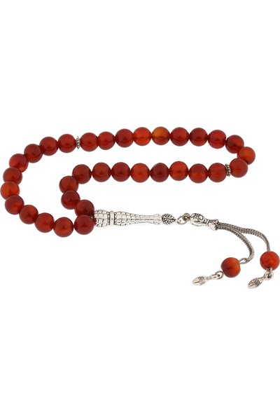 Gumush ​doğaltaş Metal Püsküllü Bordo Akik Taşlı Tesbih