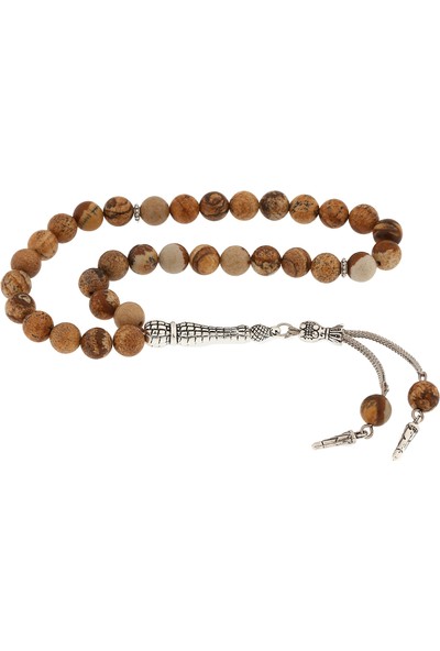 Gumush ​doğaltaş Metal Püsküllü Jasper Taşı Tesbih