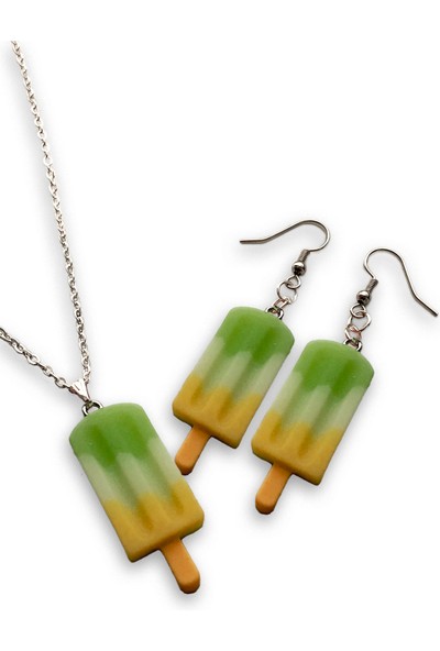 Lil'adore Yeşil El Yapımı Epoksi Dondurma Kolye Küpe Seti Lil'adore Yeşil El Yapımı Epoksi Dondurma Kolye Küpe Seti