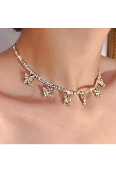 Lil'adore Işıltılı Taşlı Kelebek Choker Kolye