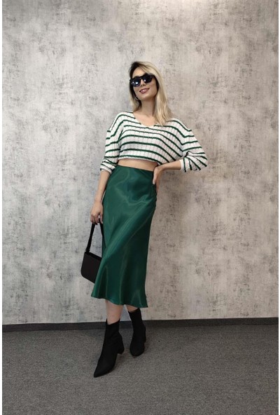 Foravega Bel Lastikli Saten Midi Etek