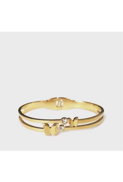 Burak Çift Taşlı Gold Altın Kaplama Çelik Bileklik