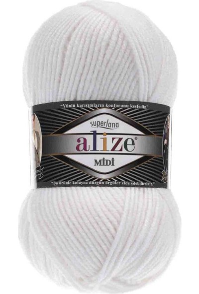Alize Superlana Midi El Örgü Ipi Beyaz 055