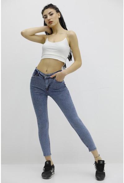 Yüksek Bel Lıkralı Kot Pantolon
