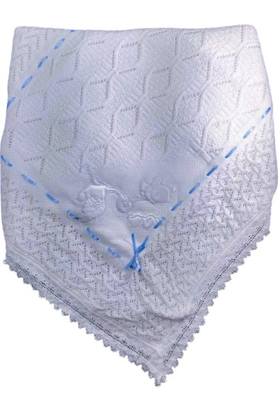 Gürcan Bebe Mavi Ipli Nakışlı Yeni Doğan Örgü Battaniye