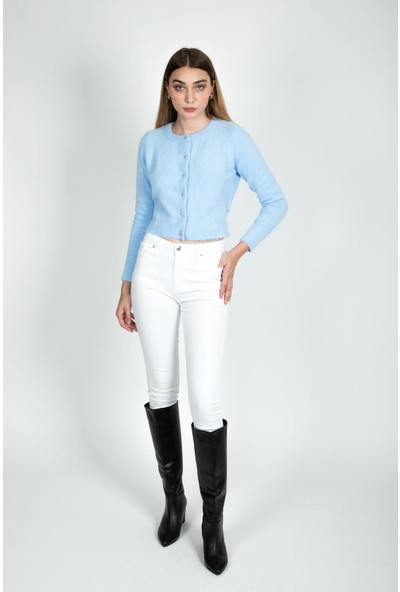 Oynoo Fashion Mavi Taş Düğme Detaylı Hırka