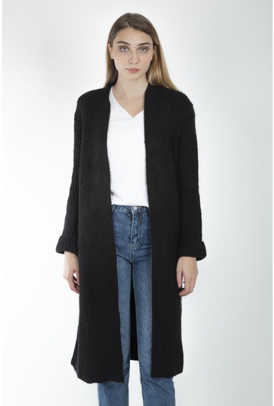 Oynoo Fashion Siyah Triko Uzun Hırka