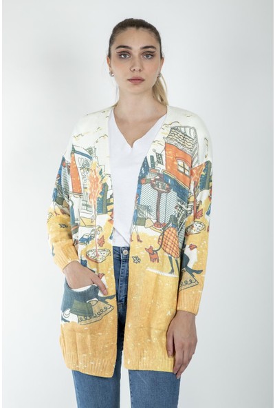 Oynoo Fashion Sarı Desenli Hırka