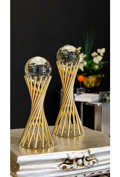 2Adam1Dekor 2li Lüks Burgu Metal Küre Altın