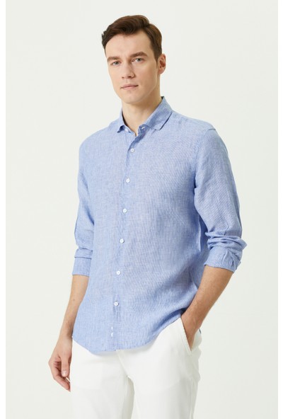 Network Comfort Fit Mavi Keten Gömlek Network Comfort Fit Mavi Keten Gömlek