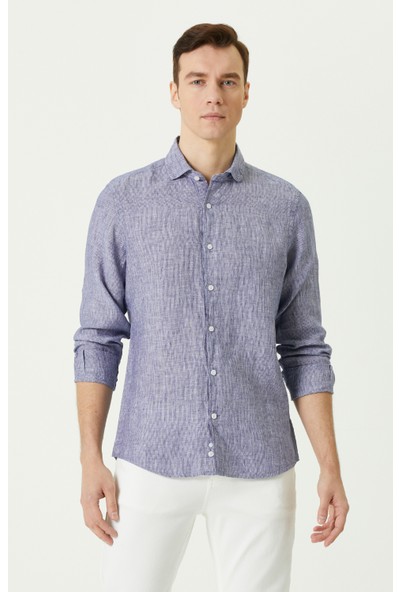 Network Comfort Fit Lacivert Keten Gömlek