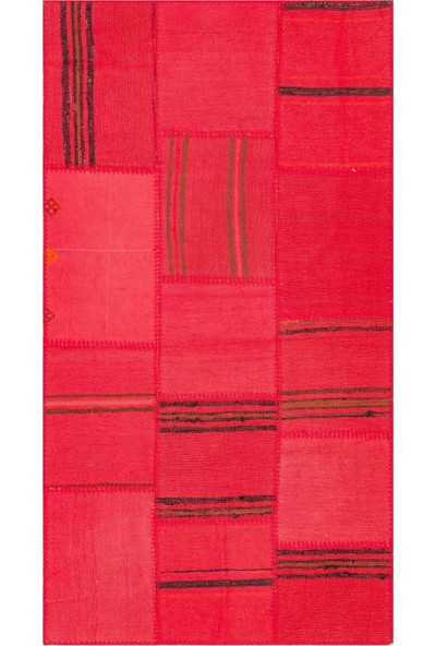 Grand Hedef Halı Siyah Çizgili Nar Çiçeği Renk El Dokuma Patchwork Halı-