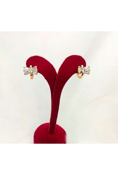 Ey Fashion Baget Taşlı Papyon Altın Kaplama Küpe