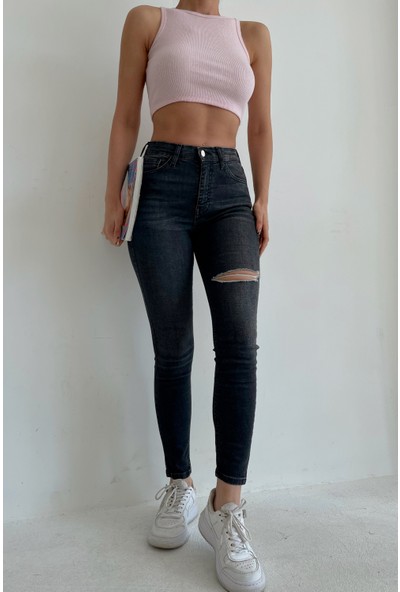 Ciqulata Distressed Skinny Jean Füme Ciqulata Distressed Skinny Jean Füme