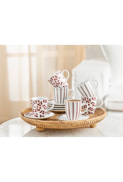 English Home Tribal Porselen 12 Parça Kahve Fincan Takımı 80 ml Bordo