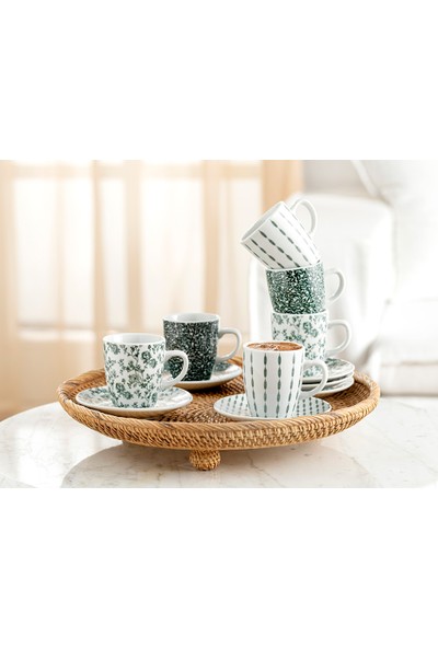 English Home Glove Porselen 12 Parça Kahve Fincan Takımı 80 ml Yeşil