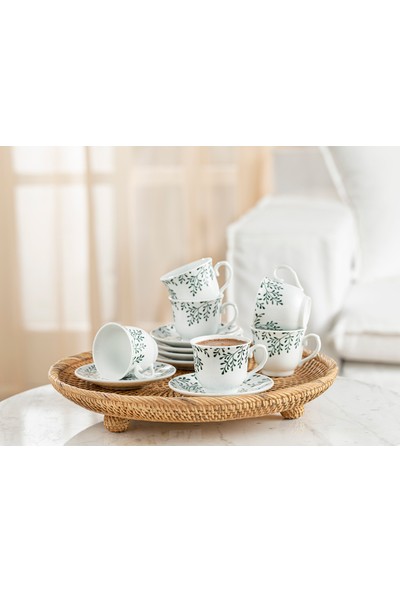 English Home Polito Porselen 12 Parça Kahve Fincan Takımı 80 ml Yeşil