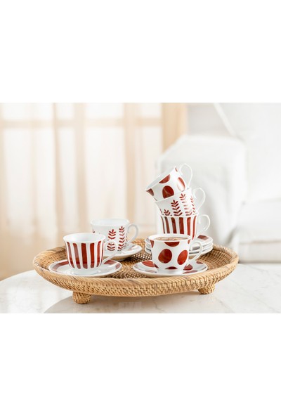 English Home Alya Porselen 12 Parça Kahve Fincan Takımı 80 ml Bordo