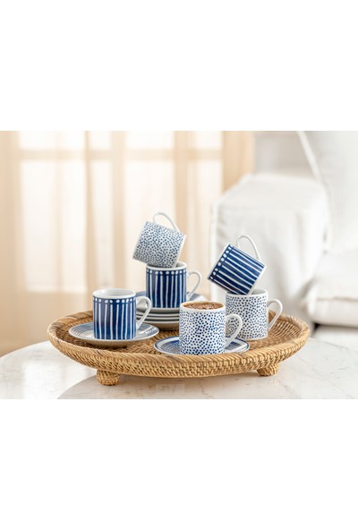 English Home Orient Porselen 12 Parça Kahve Fincan Takımı 80 ml Mavi