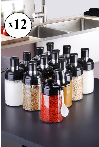 Kitchen Life 12 Adet Kapağı Kendinden Kaşıklı Baharatlık Seti - 300 ml Kitchen Life 12 Adet Kapağı Kendinden Kaşıklı Baharatlık Seti - 300 ml