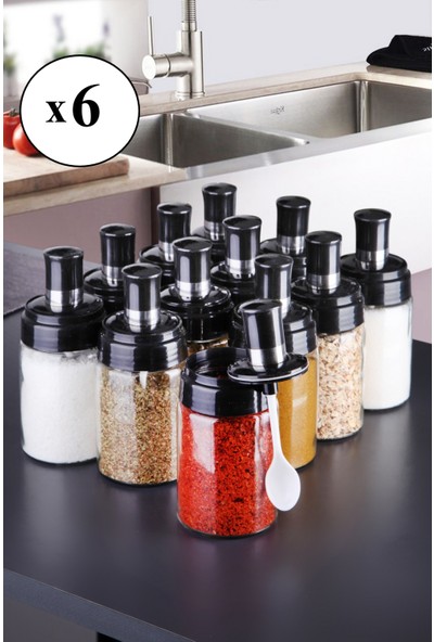Kitchen Life 6 Adet Kapağı Kendinden Kaşıklı Baharatlık Seti - 300 ml Kitchen Life 6 Adet Kapağı Kendinden Kaşıklı Baharatlık Seti - 300 ml