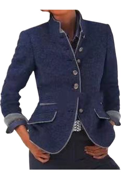 Farfi Kadınlar Uzun Kollu Düğme Standı Yaka Sonbahar Kış Ince Yün Ceket Ceket (Yurt Dışından)