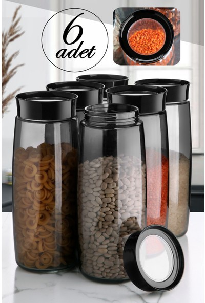 Kitchen Life 6 Adet Mega Boy Antrasit Kavanoz Seti 1600 ml
