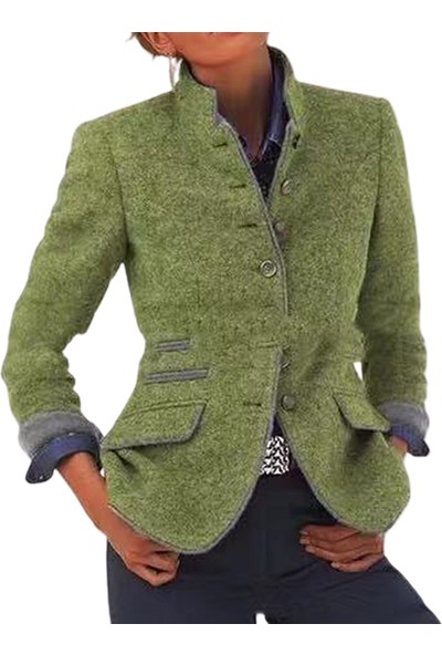 Farfi Kadınlar Uzun Kollu Düğme Standı Yaka Sonbahar Kış Ince Yün Ceket Ceket (Yurt Dışından)
