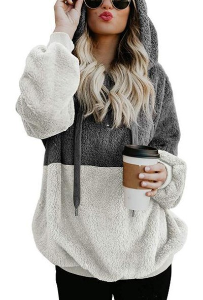 Farfi Basit Hoodie Kontrast Renkler Elastik Manşet Ipli Patchwork Lady Hoodie Iş Için (Yurt Dışından)