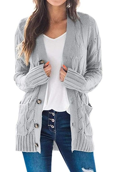 Farfi Rahat Kazak Ceket Uzun Kollu Örgülü Desen Orta Uzunlukta Katı Renk Büküm Desen Coat Seyahat Için (Yurt Dışından) Farfi Rahat Kazak Ceket Uzun Kollu Örgülü Desen Orta Uzunlukta Katı Renk Büküm Desen Coat Seyahat Için (Yurt Dışından)