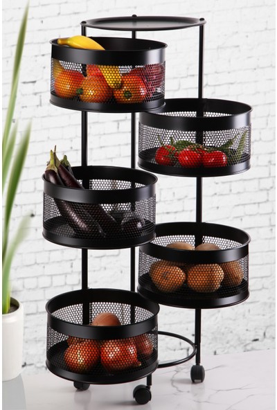 Kitchen Life Yanlara Açılabilir Siyah 5 Katlı Metal Sebze Meyve Sepeti - 5 Katlı Sebzelik Kitchen Life Yanlara Açılabilir Siyah 5 Katlı Metal Sebze Meyve Sepeti - 5 Katlı Sebzelik