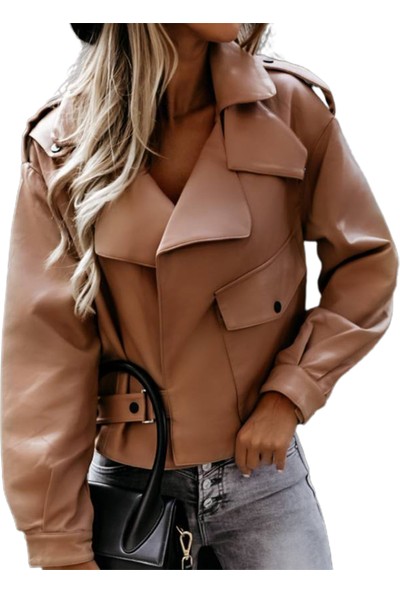 Farfi Serin Faux Deri Ceket Turn-Down Yaka Rüzgar Geçirmez Streetwear Tüm Maç Cepleri Faux Deri Coat Motor Sürme Için (Yurt Dışından) Farfi Serin Faux Deri Ceket Turn-Down Yaka Rüzgar Geçirmez Streetwear Tüm Maç Cepleri Faux Deri Coat Motor Sürme Için (Yurt Dışından)