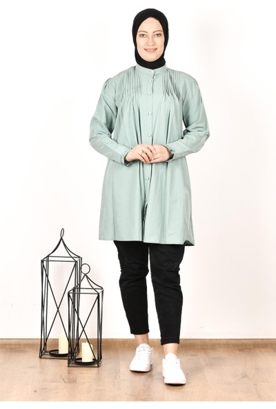 New Face H-5050 Kadın Yeşil Düğmeli Tunik New Face H-5050 Kadın Yeşil Düğmeli Tunik