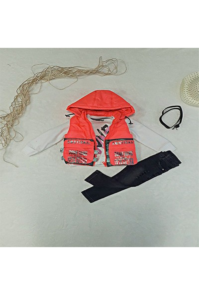 Kız Çocuk Şişme Yelekli 3'lü Takım & Baskılı Mikro Şişme Yelekli Takım