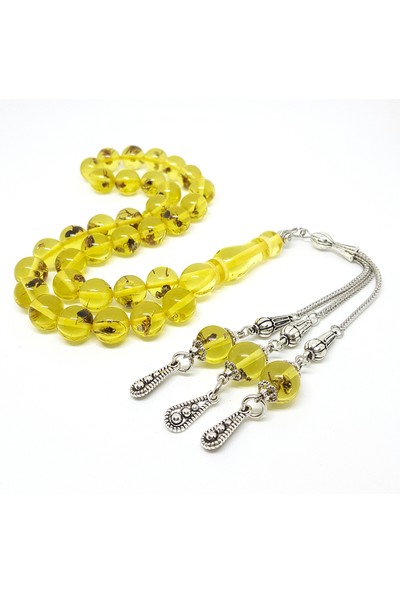 Neyhane Tesbih & Gümüş Karınca Fosilli Toz Kehribar Bafon Püsküllü