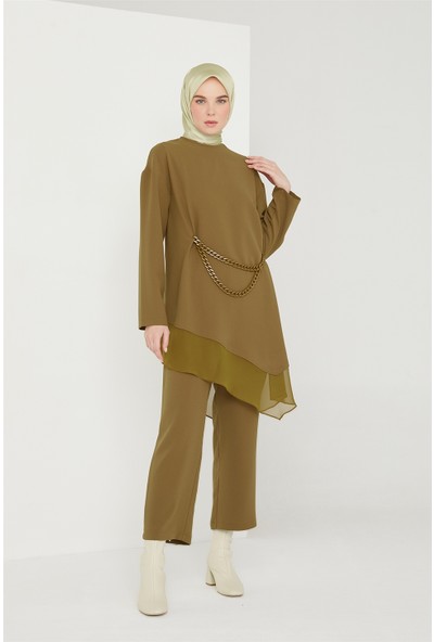 Armine Etek Ucu Şifon Detaylı Zincirli Ikili Takım 21K6309 Badem