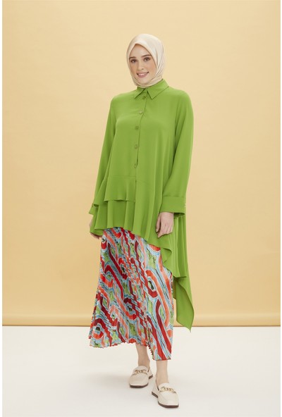 Armine Volanlı Asimetrik Tunik 22Y4806 Fıstık Yeşil Armine Volanlı Asimetrik Tunik 22Y4806 Fıstık Yeşil