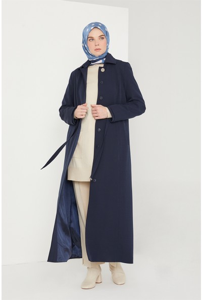 Armine Seyyar Ribana Yakalı Pardesü 21K8610 Lacivert